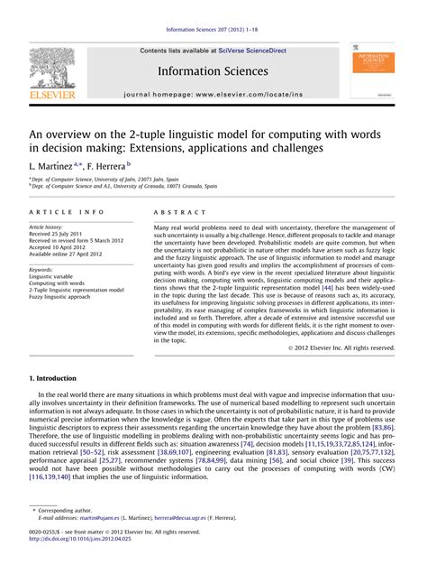An Overview On The 2 Tuple Linguistic Model For Computing With Words In Decision Making