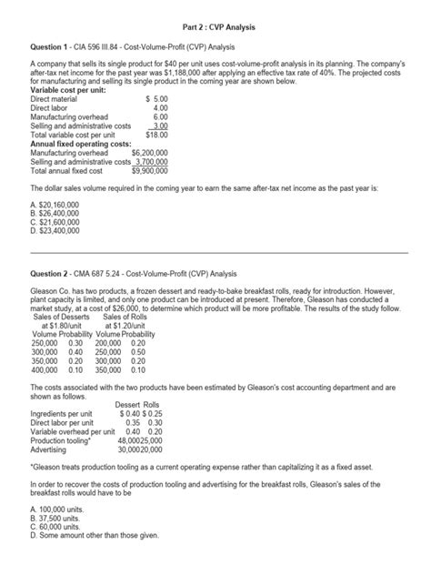 Cvp Analysis Pricing Strategy Qs Pdf