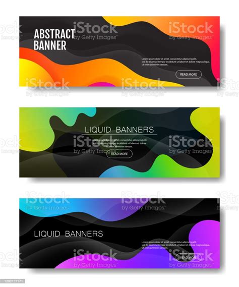 액체 모양의 추상기하학적 배너 세트입니다 색상 그라데이션 배경 디자인입니다 포스터에 대한 배경의 대조 색상 벡터 그림입니다 가리기에 대한 스톡 벡터 아트 및 기타 이미지