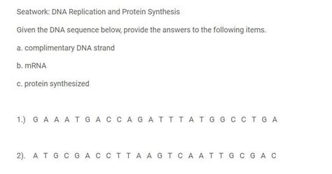 Solved Seatwork Dna Replication And Protein Synthesis Given