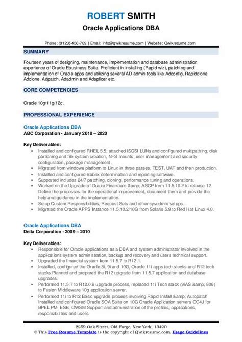 Oracle Applications DBA Resume Samples QwikResume