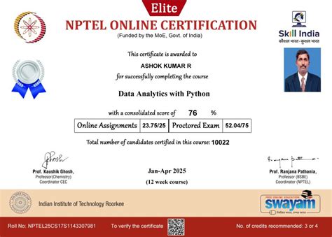 Nptel Dataanalytics Python Elitesilver 25coursescompleted Lifelonglearning