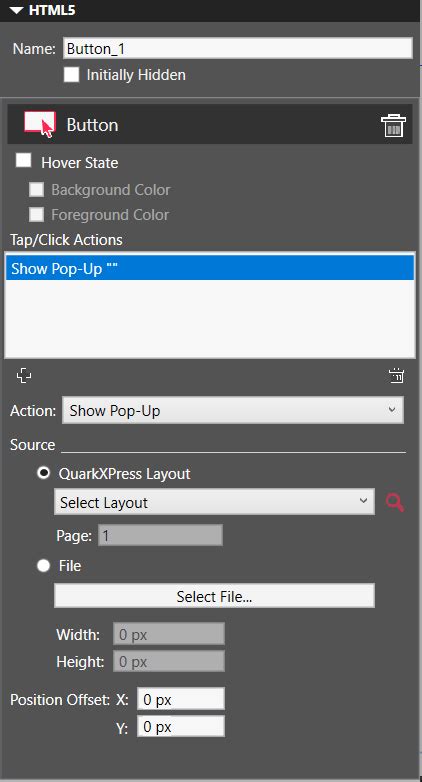 how to create a show pop up action