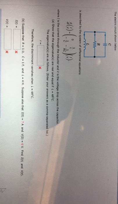 Solved The Electric Circuit Shown Below Is Described By The