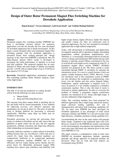 Pdf Design Of Outer Rotor Permanent Magnet Flux Switching Machine For Downhole Application