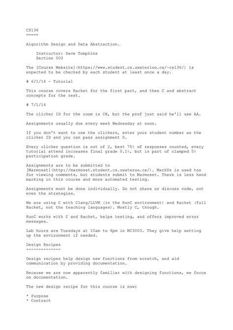 cs136 lecture notes cs algorithm design and data abstraction