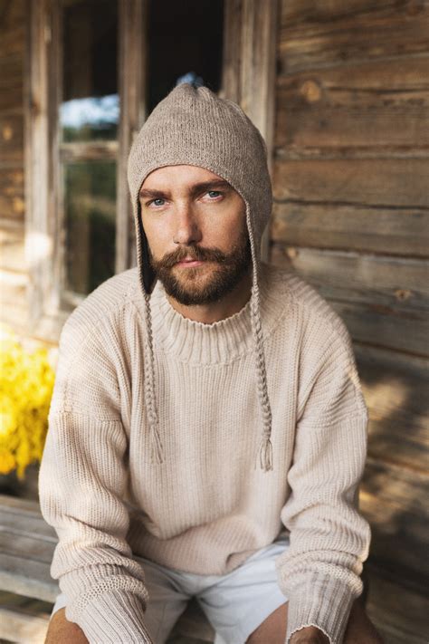 Woolen Cap With Ear Flaps 100 Alpaca Wool Knitted Men Cap Winter Hat