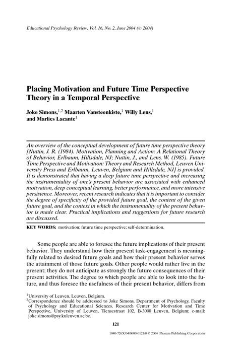 Pdf Placing Motivation And Future Time Perspective Theory In A Temporal Perspective Effects
