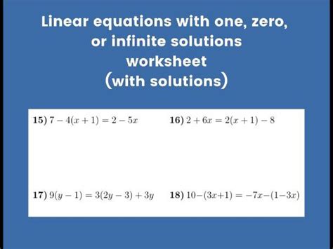 Linear Equations With One Zero Or Infinite Solutions Worksheet With Solutions Teaching