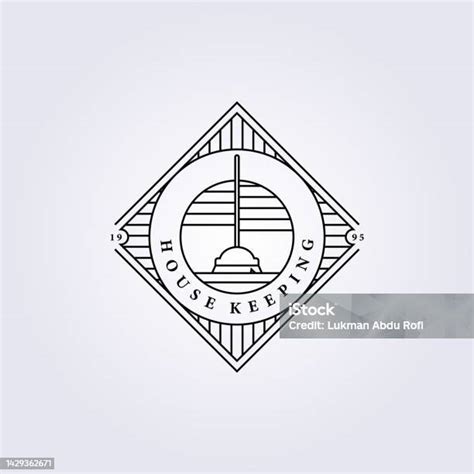 하우스 키핑 청소 집 아이콘 벡터 일러스트 레이 션 라인 아트 아이콘 기호 라벨 비즈니스 배경 템플릿 디자인 간단한 최소 가사 집안일에 대한 스톡 벡터 아트 및 기타 이미지