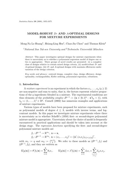 Pdf Model Robust D And A Optimal Designs For Mixture Experiments
