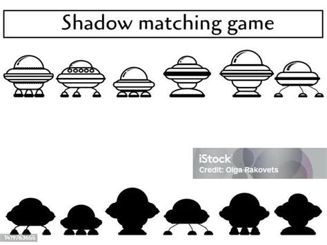 아이들을위한 Ufo 그림자 매칭 게임 올바른 윤곽선과 그림자를 연결 어린이를위한 교육 활동 매칭 게임에 대한 스톡 벡터 아트 및 기타 이미지 Istock