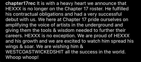Hexxx Released From Chapter 17 Official Statement From C17 Instagram