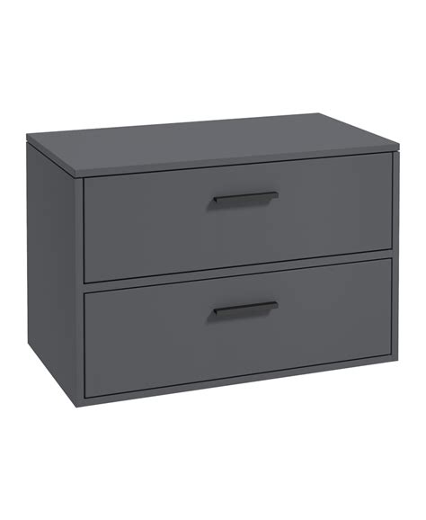 Finland Wall Hung 80cm Two Drawer Countertop Vanity Unit Matt Midnight