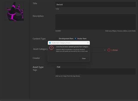 Roblox UGC Upload Issue Platform Usage Support Developer Forum Roblox