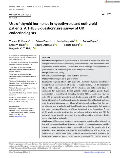 Pdf Use Of Thyroid Hormones In Hypothyroid And Euthyroid Patients A Thesis Questionnaire