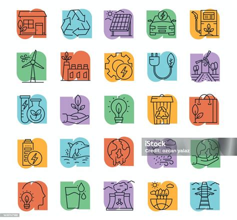 녹색 에너지 라인 아이콘 편집 가능한 스트로크 전기 자동차 재활용 태양 에너지 풍력 에너지 제로 배출 기후 변화에 대한 스톡 벡터 아트 및 기타 이미지 Istock