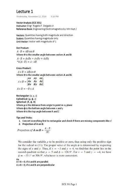 vector analysis ece 301 tip reviewer pdf electric field