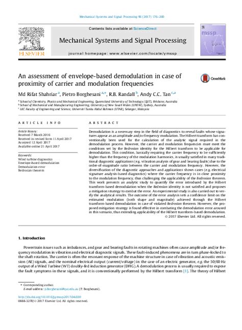Pdf An Assessment Of Envelope Based Demodulation In Case Of Proximity Of Carrier And