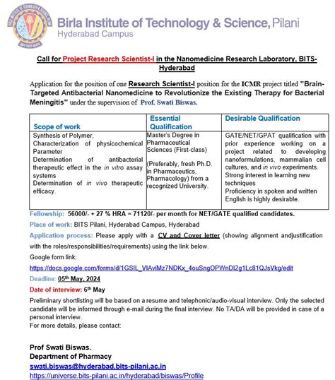 swati biswas on linkedin dear all a project research assistant i position is available for…