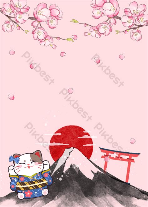 ภาพดอกซากุระฟูจิ ภูเขาสีชมพู เมฆแมวกวักมือเรียกของญี่ปุ่น เทมเพลต แบบ Psd ดาวน์โหลดฟรี Pikbest