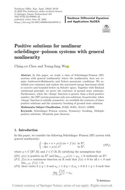 Positive Solutions For Nonlinear Schrödingerpoisson Systems With General Nonlinearity Request Pdf