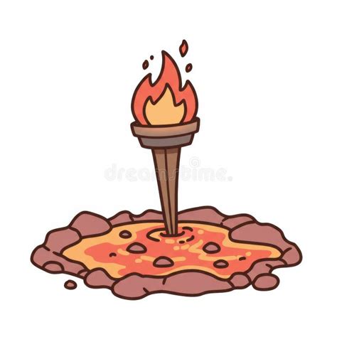 Animated Volcano With Burning Lava And Torch Flame Isolated On White