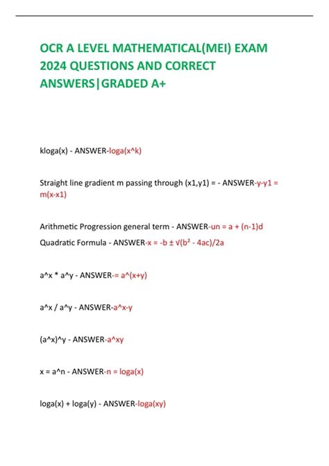 OCR A LEVEL MATHEMATICS B MEI EXAM QUESTION PAPER Pure Mathematics And Mechanics A GRADED