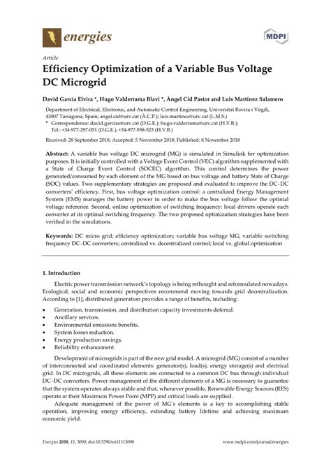 Pdf Efficiency Optimization Of A Variable Bus Voltage Dc Microgrid