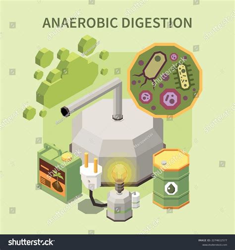 Biogas Production Isometric Composition Anaerobic Digestion Stock Vector Royalty Free