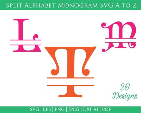 Split Monogram Svg Split Monogram Frame Alphabet Split Alphabet Cricut Svg Split Font Svg