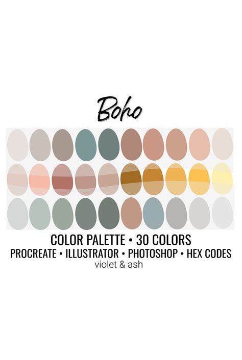 Boho Procreate Palette Color Chart Boho Procreate Ipad Etsy