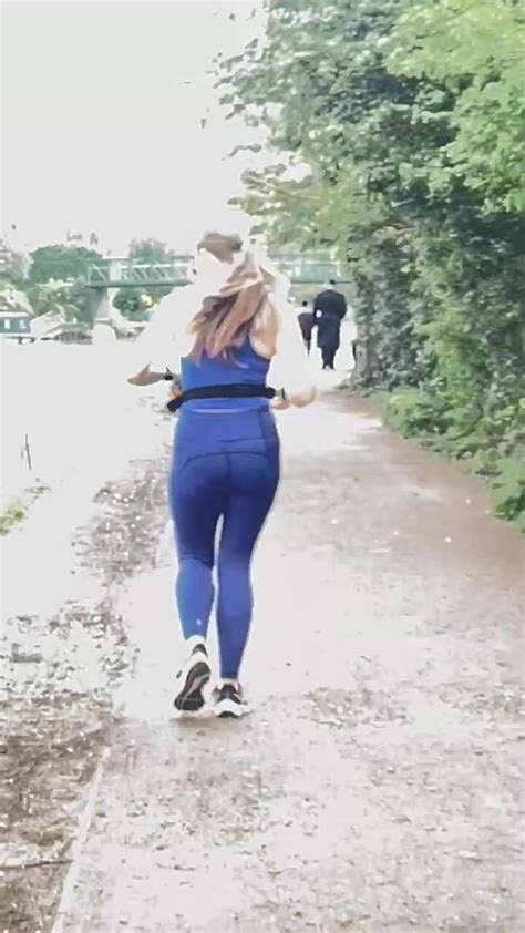 Brunette Running In Blue Yoga Pants Thisvid Com