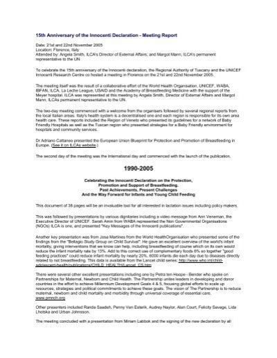 15th Anniversary Of The Innocenti Declaration Meeting Report