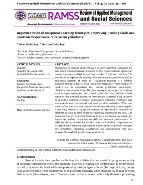 Pdf Implementation Of Reciprocal Teaching Strategies Improving Reading Skills And Academic