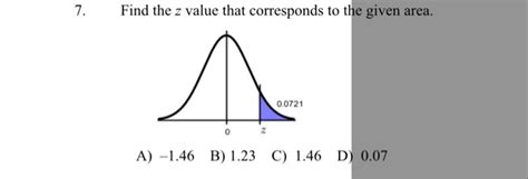 Solved 7 Find The Z Value That Corresponds To The Given