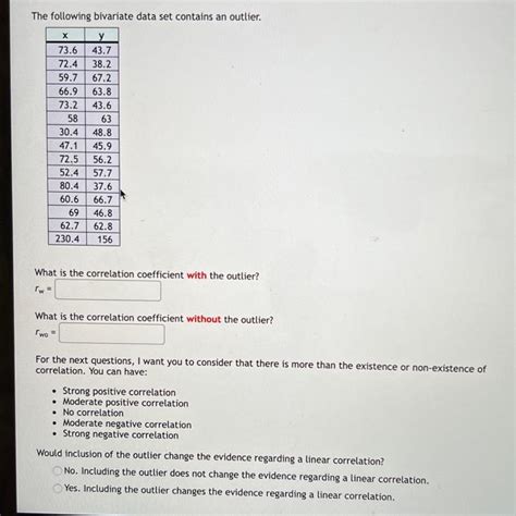Solved The Following Bivariate Data Set Contains An Outlier