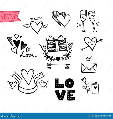 Hand Drawn Vector Illustration I Love You Doodle Icon Set Stock