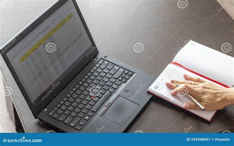 Shot Of A Woman Working On The Laptop Showing An Excel Sheet On The