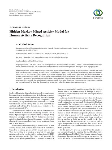 Download Pdf Hidden Markov Mined Activity Model For Human Activity