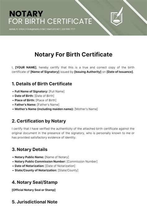 Free Notary For Birth Certificate Template To Edit Online