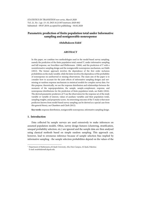 Pdf Parametric Prediction Of Finite Population Total Under