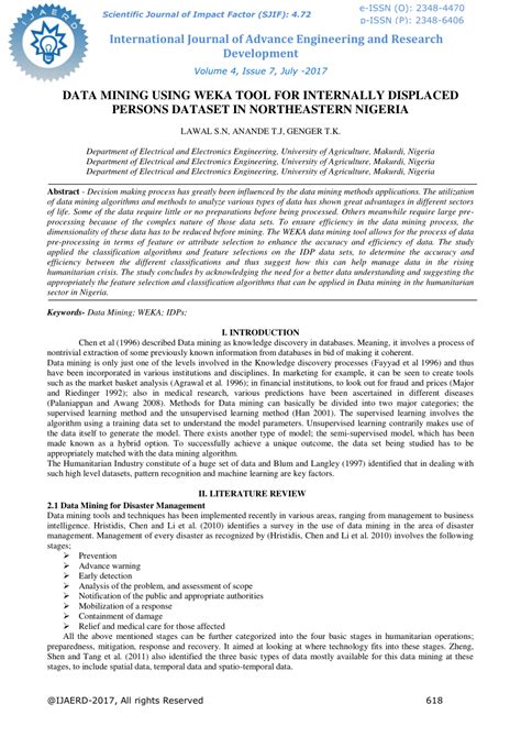 Pdf Data Mining Using Weka Tool For Internally Displaced Persons
