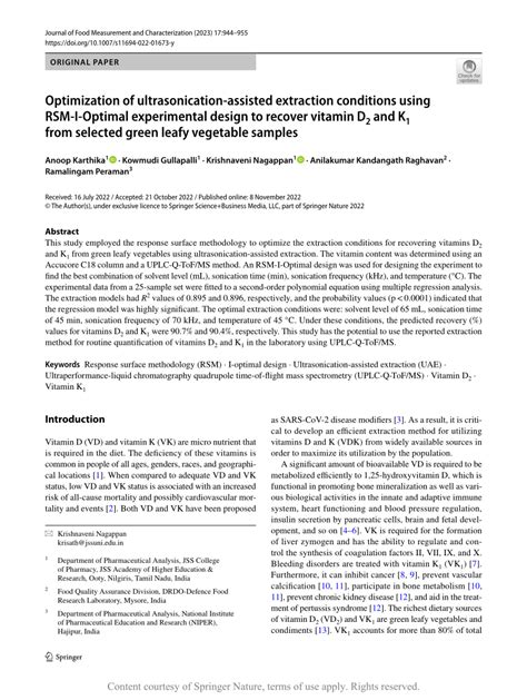 Optimization Of Ultrasonication Assisted Extraction Conditions Using Rsm I Optimal Experimental