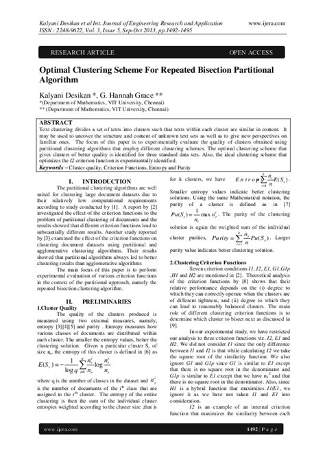Pdf Optimal Clustering Scheme For Repeated Bisection Partitional Algorithm Kalyani Desikan