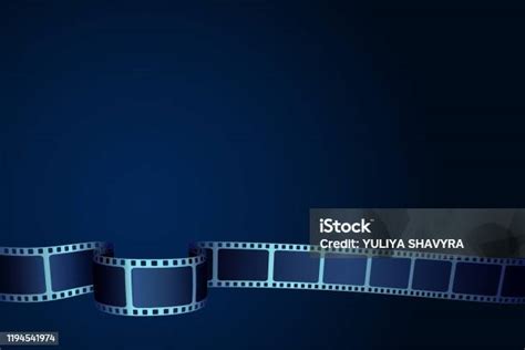 원근감이 있는 사실적인 3d 시네마 필름 스트립 파란색 배경에 격리 된 필름 릴 프레임 텍스트 에 대한 장소와 벡터 템플릿