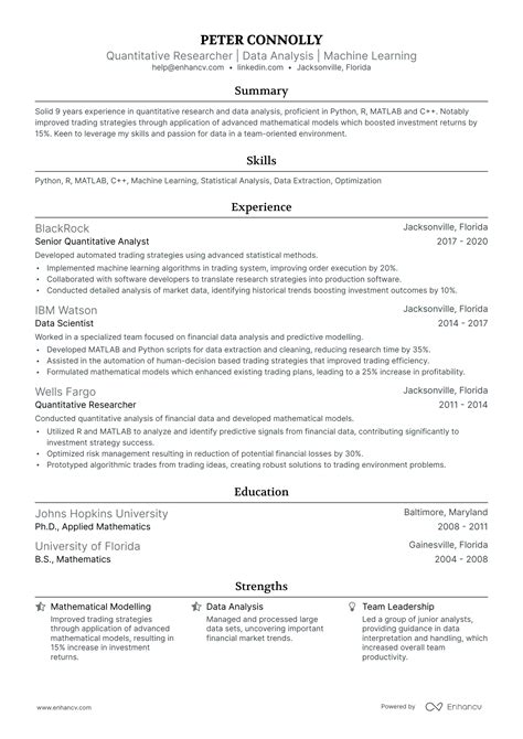 10 Quantitative Researcher Resume Examples And Guide For 2025