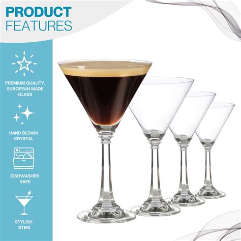 Beneti Tall Martini Glasses Set Of 4 Made In Europe 11oz