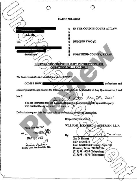 Texas Defendants Proposed Jury Instruction Us Legal Forms