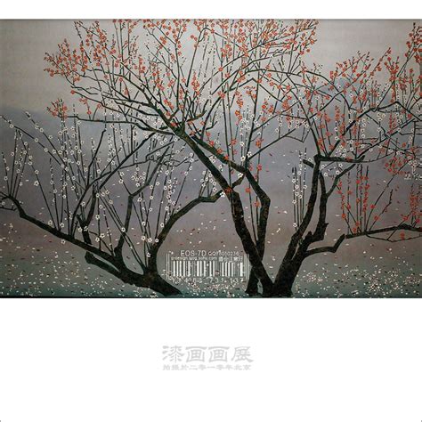 梅花漆画 漆画稿子 花卉蛋壳画漆画 大山谷图库